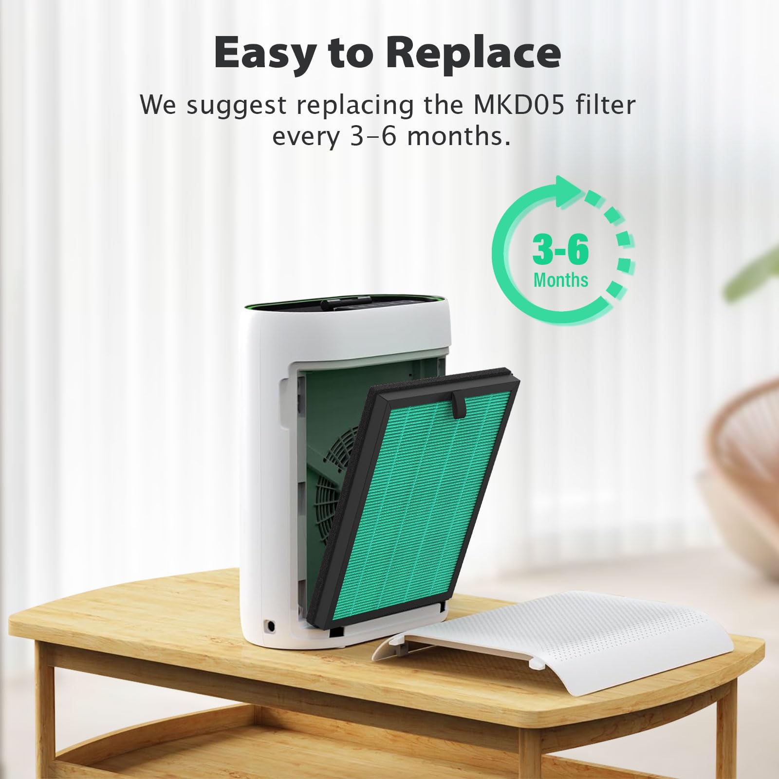 4 Pack MKD05 Replacement Filter Compatible with MKD05 Purifier, H13 HEPA Air Filter with Carbon Filter, Pet Dander Version, Green