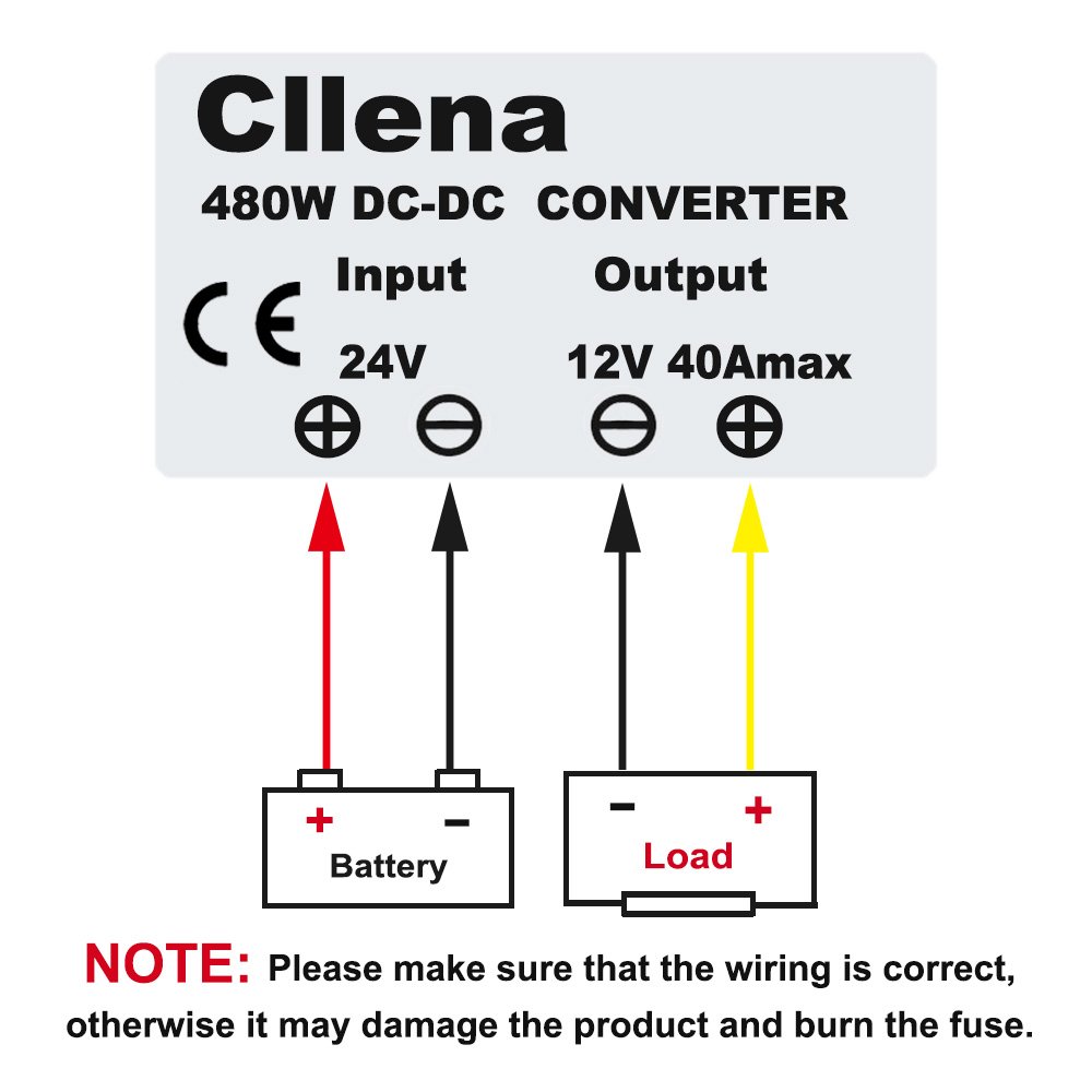 Cllena DC/DC Voltage Converter Regulator DC 24V Step-Down to 12V 40A 480W Buck Transformer Waterproof