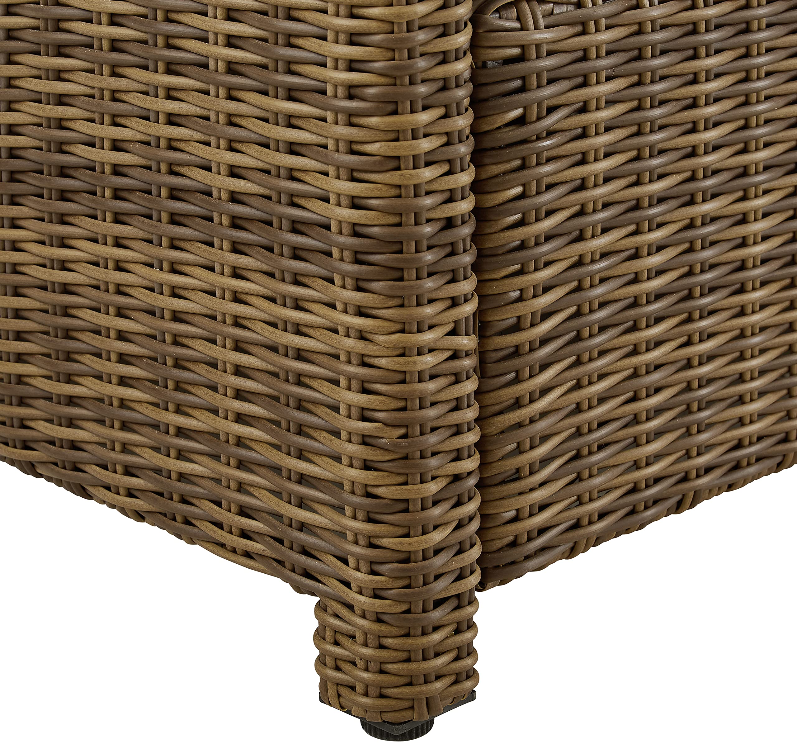 Crosley Furniture Bradenton Wicker Outdoor Ottoman Foot Rest for Patio, Deck, Porch, Brown with Gray Cushions