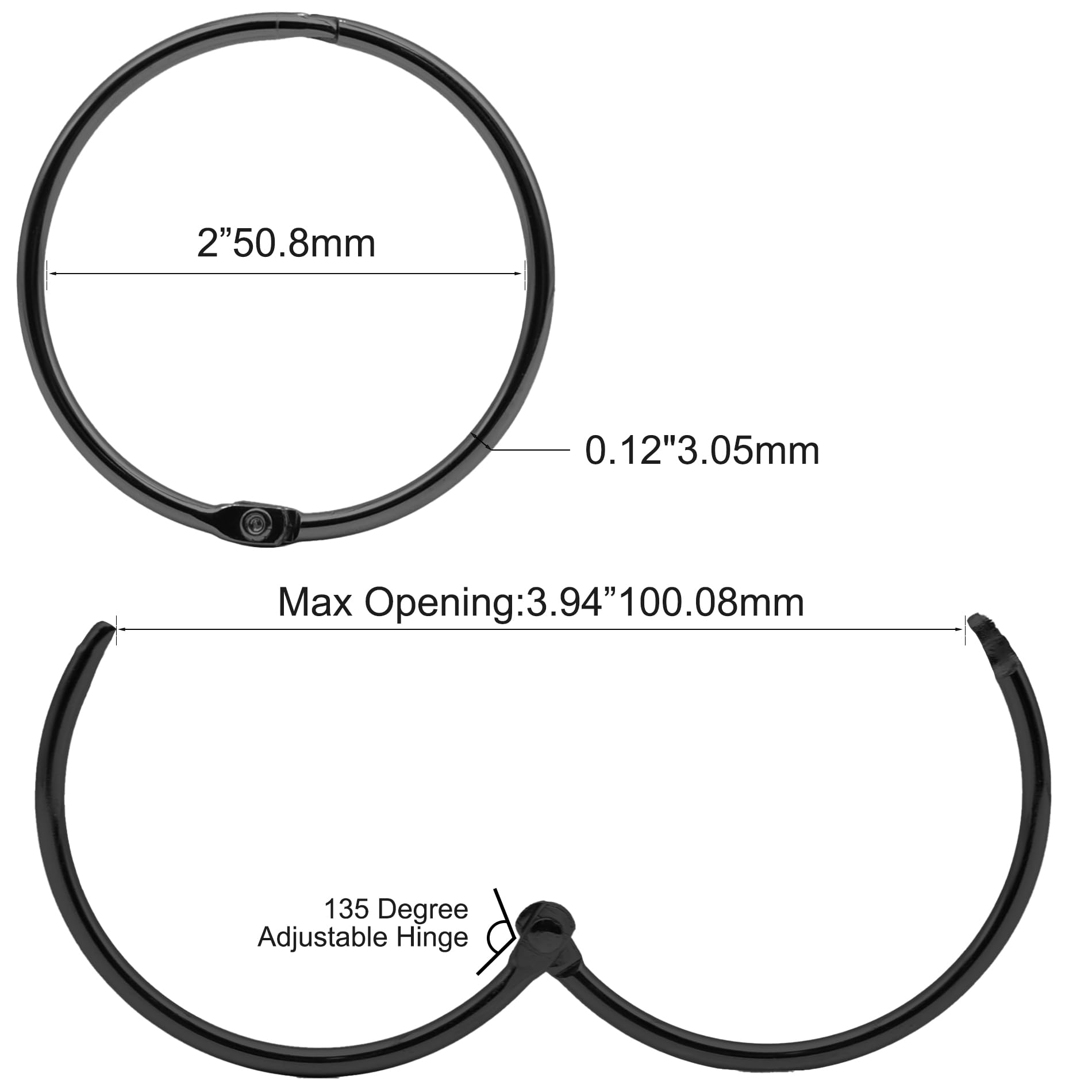 24 Pcs Shower Curtain Hooks Rings, Rustproof Metal Shower Curtain Rings for Bathroom, Circular Decorative Shower Curtain Rings and Hooks for Shower Rod, Snap Joint Design(Black)