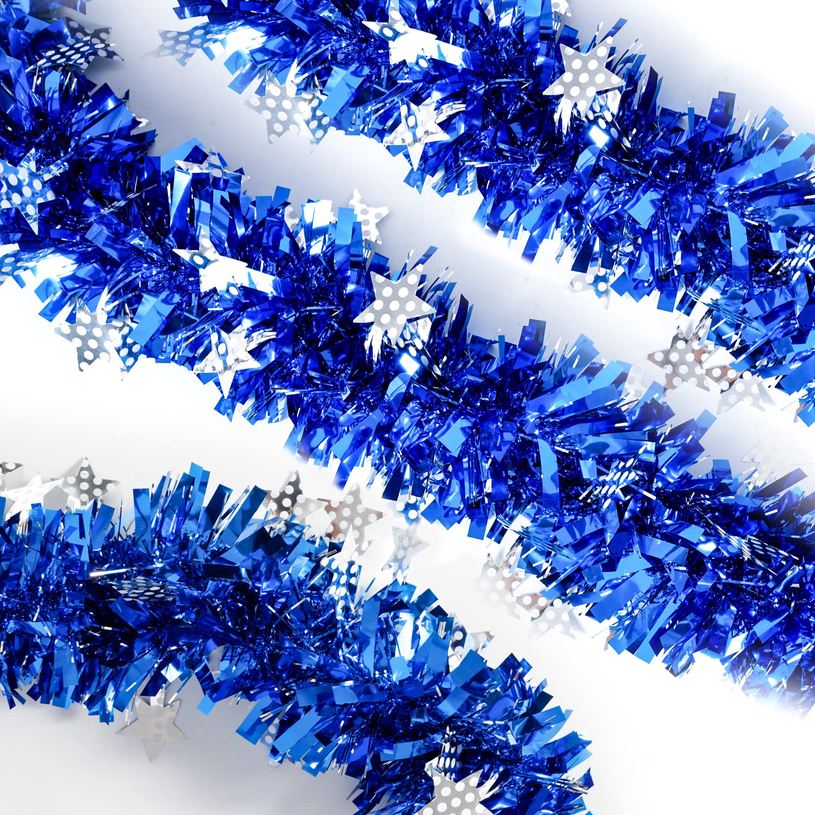 33FT Gold Tinsel Garland for Christmas Tree Decorations Metallic Twist Garland with Star 5-Layer Encrypted Tinsel Tassel for Wedding Birthday Party Supplies