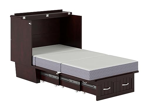 AFI, Nantucket Twin Murphy Bed Chest with Mattress, Storage Drawer and Built-In USB Charger, Espresso