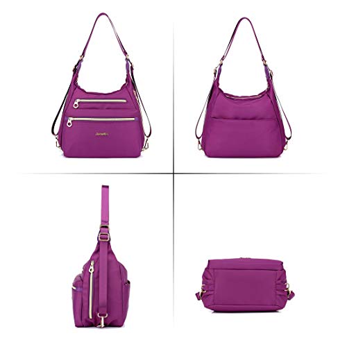 Alovhad Multi-Pocket Crossbody Bag for Women Convertible Nylon Shoulder Bag Travel Backpack Purse