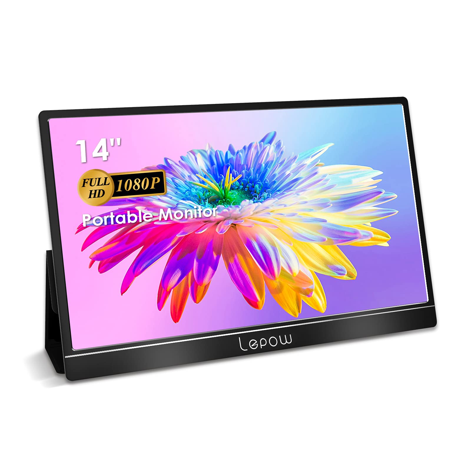 Portable Monitor - Lepow 14'' FHD Laptop Display IPS 1080P Ultra-Slim Type-C & HDMI Second Screen, Dual Speakers, External Gaming Monitor for Laptops PCs Phones Switch PS4/3 Xbox