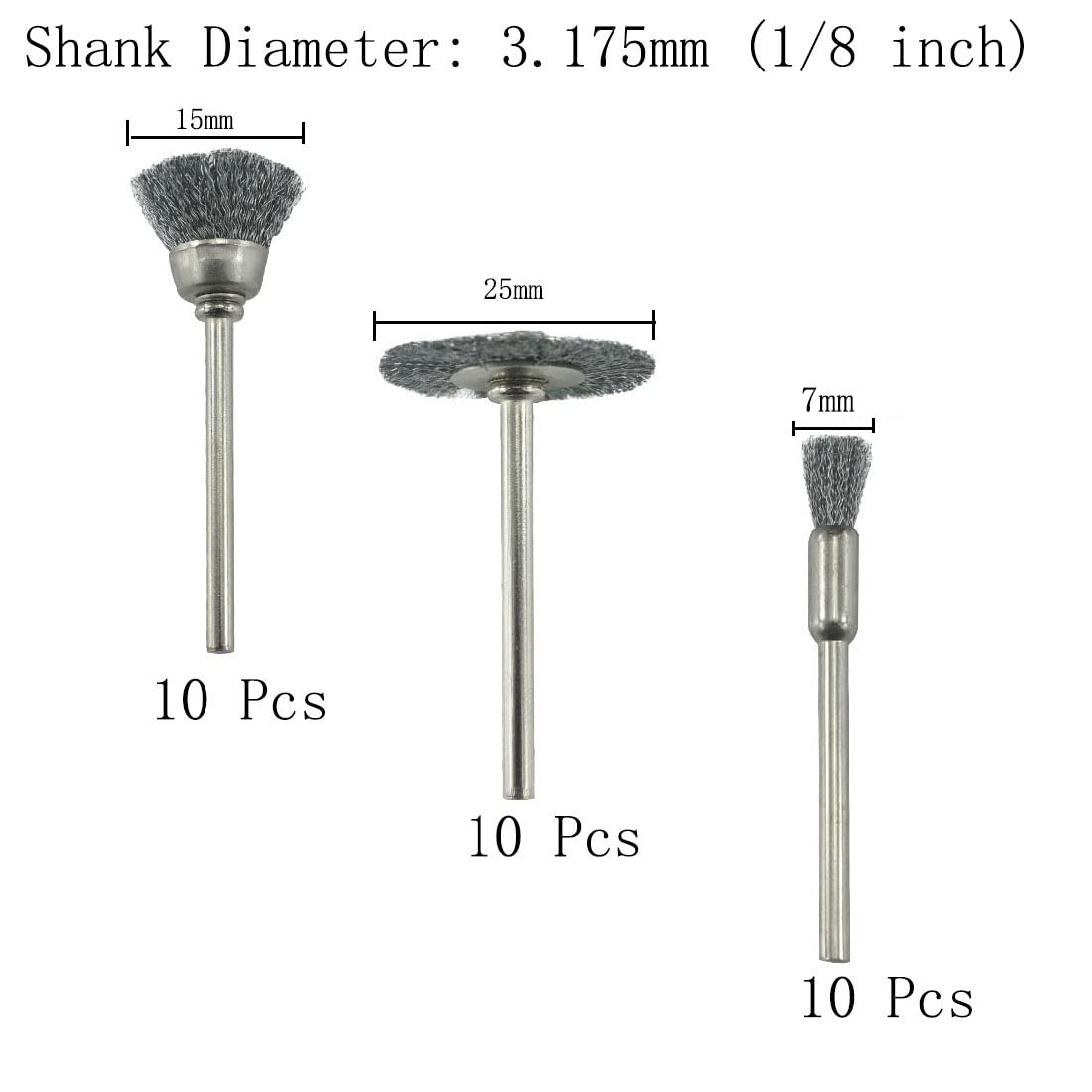 πππππππ 30 Pcs Wire Brush Wheel, 1/8 Inch Shank Coarse Crimped Steel Wire Brushes Kits for Dremel Rotary Tool (Silver)