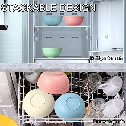 24 Pcs Unbreakable Cereal Bowls 24oz Reusable Bowls for Kitchen Wheat Straw Fiber Soup Bowls Lightweight Plastic Bowls, Microwave and Dishwasher Safe, for Ramen Salad (Pink, Mint Green, Blue, Beige)