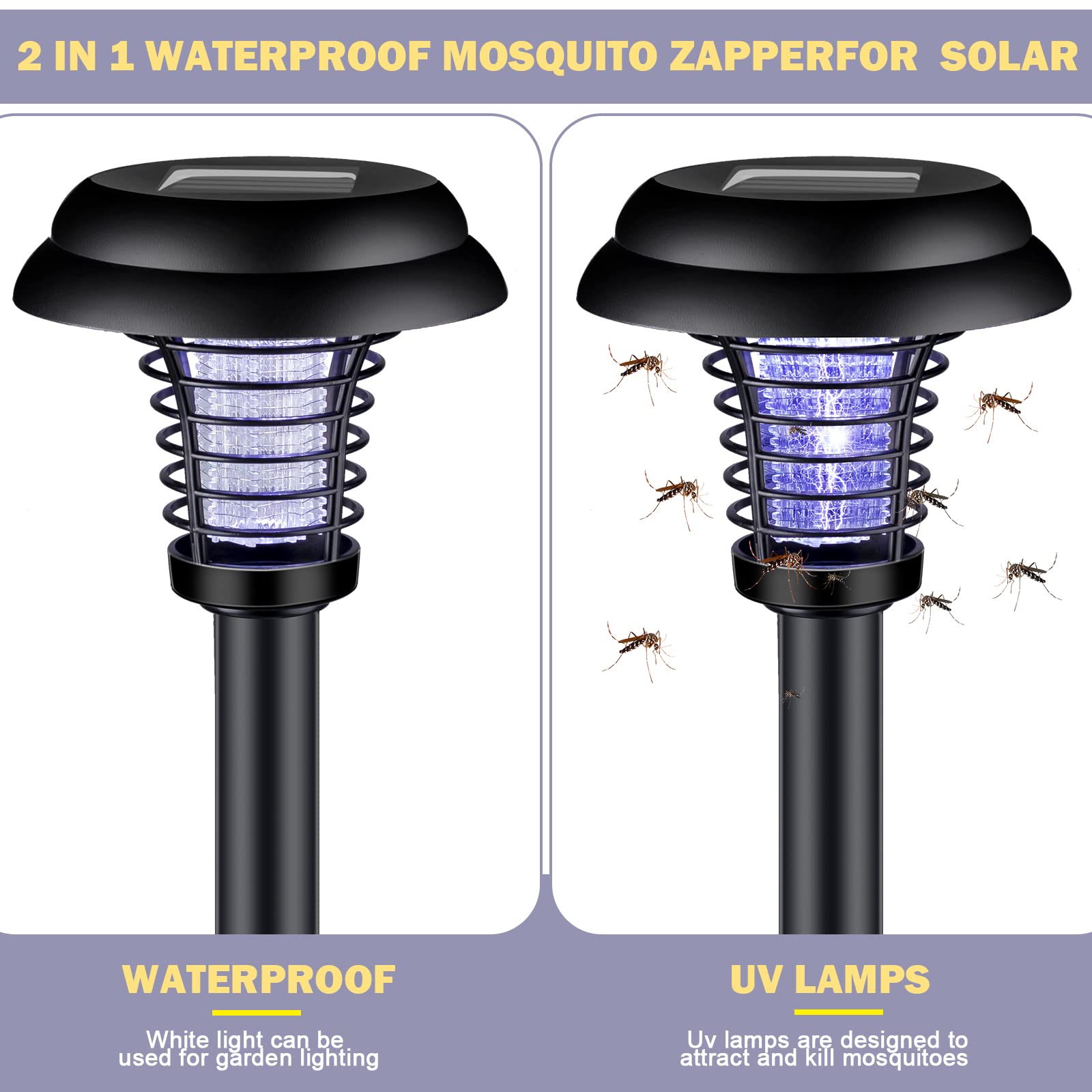 8 Pack 2 in 1 Bug Zapper Outdoor Waterproof Solar Mosquito Killer UV Fly Zapper Ground Plug Light for Home Kitchen Patio Backyard Camping