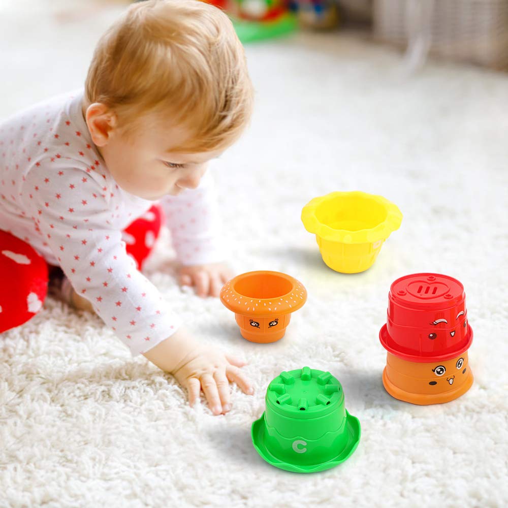 5 Pieces Bathtub Toys Baby Bath Toys Stacking and Nesting Cups Early Learning Toys,Educational Rainbow Baby Building Set Stacking Cups Early Educational Toddlers Toy