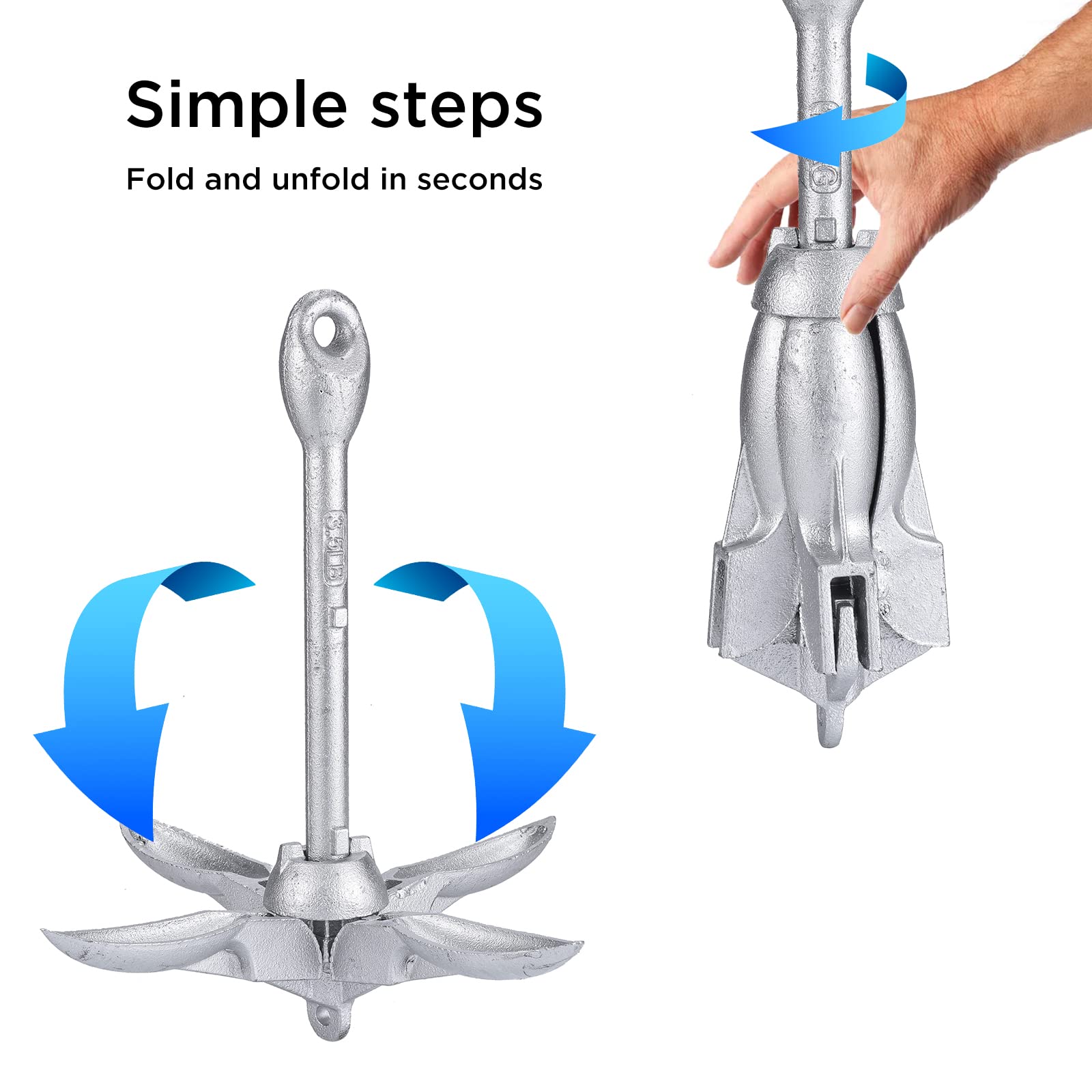 3.5lb Folding Boat Anchor Kit with 40ft Marine Rope for Fishing, Canoes, Paddle Boards, Kayak