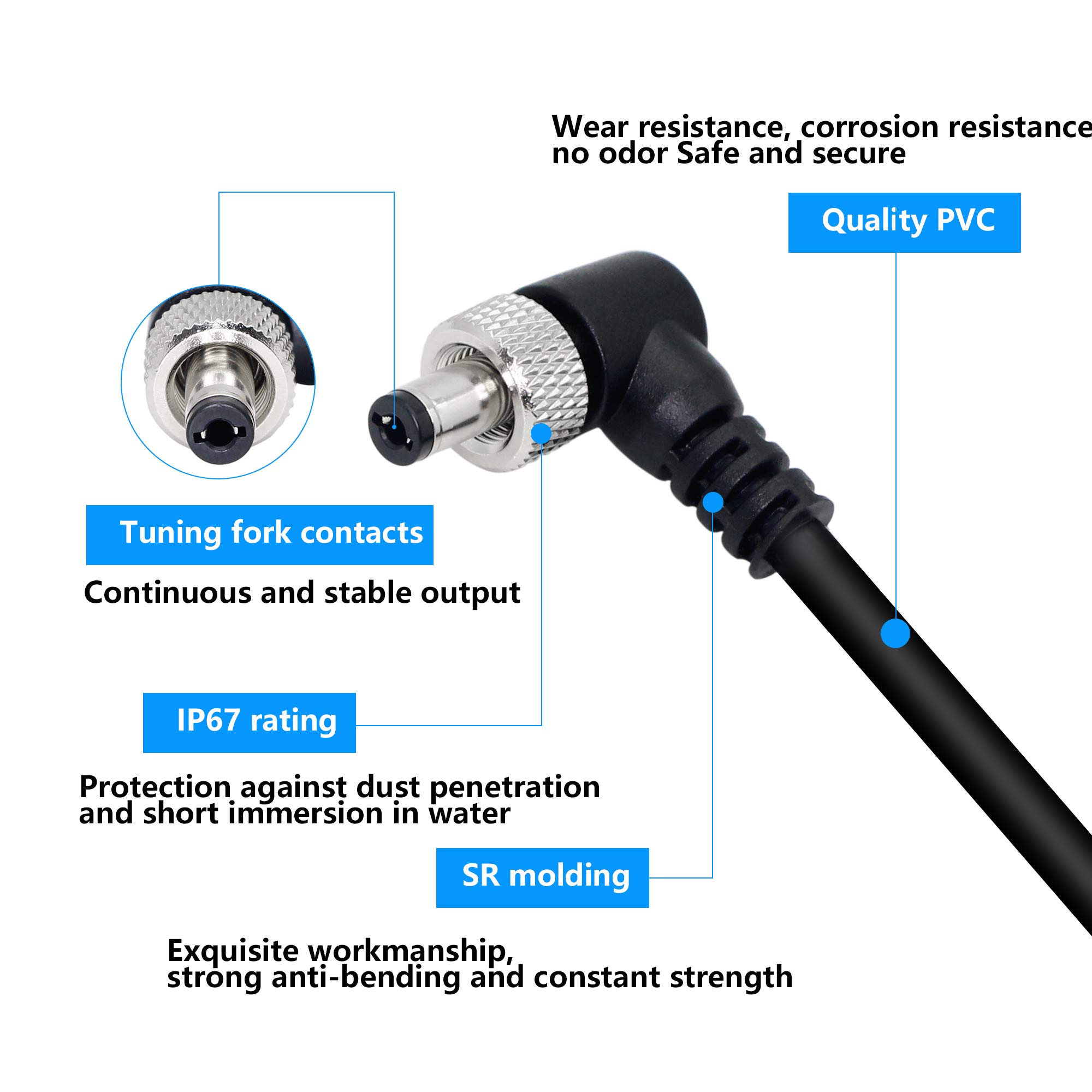 SinLoon 2 Pack DC Extension Cable 90 Degree DC Power Adapter Plug 5.5mm x 2.1mm Male to Female Extension Wire with Lock Nut for DC 12V Power Adapter, CCTV Security Camera (0.5M/1.65FT)