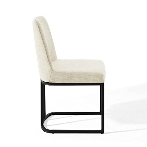 Modway Amplify Sled Base Upholstered Fabric Dining Side Chair, Black Beige 22 x 19 x 32