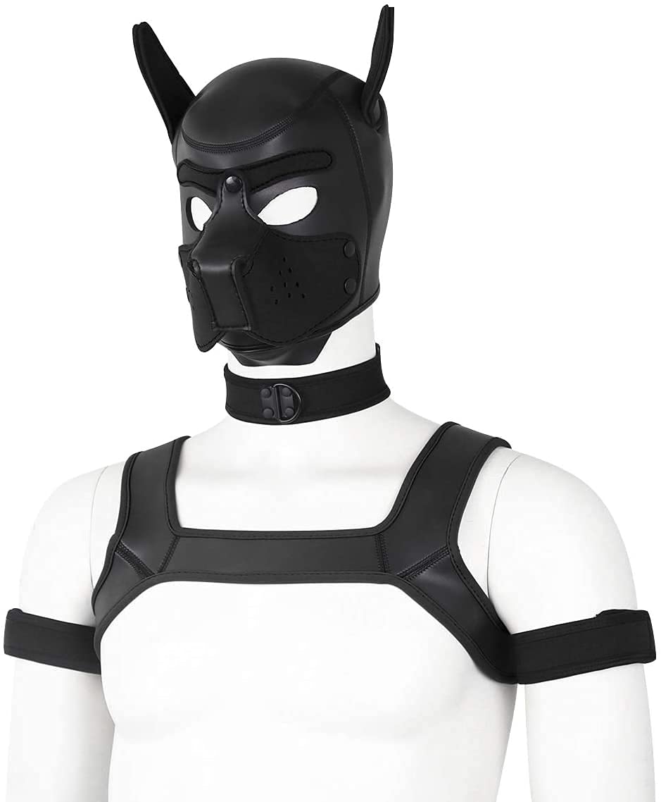 Unisex Neoprene Dog Head Mask, Novelty Dog Head Mask with Collar, Armband and Shoulder Strap