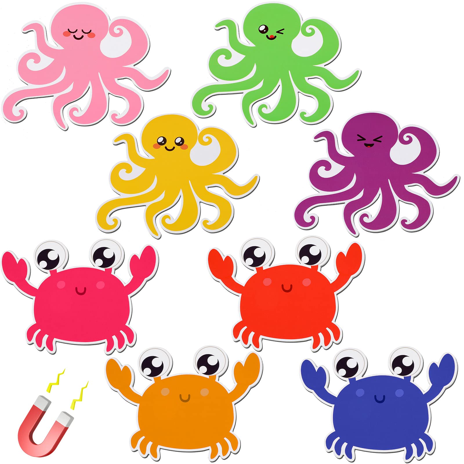 8 Pcs Cruise Door Decorations Magnetic Funny Octopus Caribbean Sea Creatures Crab Cruise Door Magnet Cruise Door Magnets for Cabin Ship Door or Stateroom