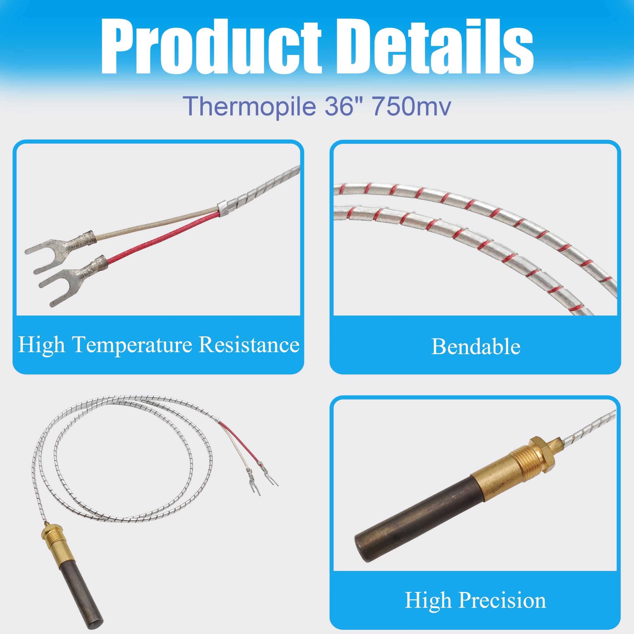 ARREPONT Thermopile 36" 750mv for Heat Glo Heatilator,Fireplace Thermopile Replacement Fireplace,Stove Accessories Replacement 2103-512, 60125501,h5882,60J79,60J7901,
