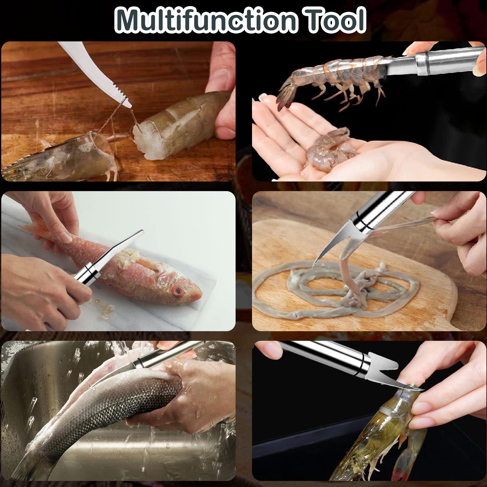 4 Pcs Multifunctional Shrimp Line Knife, Stainless Steel Shrimp Deveiner Tool Quick Shrimp Peeler, Multifunctional Shrimp Line Fish Maw Knife Shrimp Cleaner for Removing Shrimp Line, Fish Scales