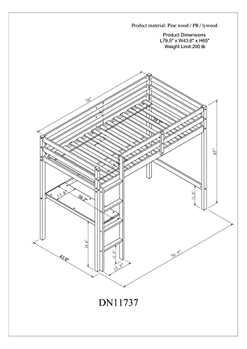 HomSof Twin Loft Bed with Built-in Desk,White