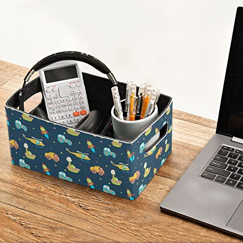 Cartoon Transports Car Storage Basket Felt Storage Bin Collapsible Storage Box Cloth Baskets Containers Organizer for Kids Bedroom Magazine