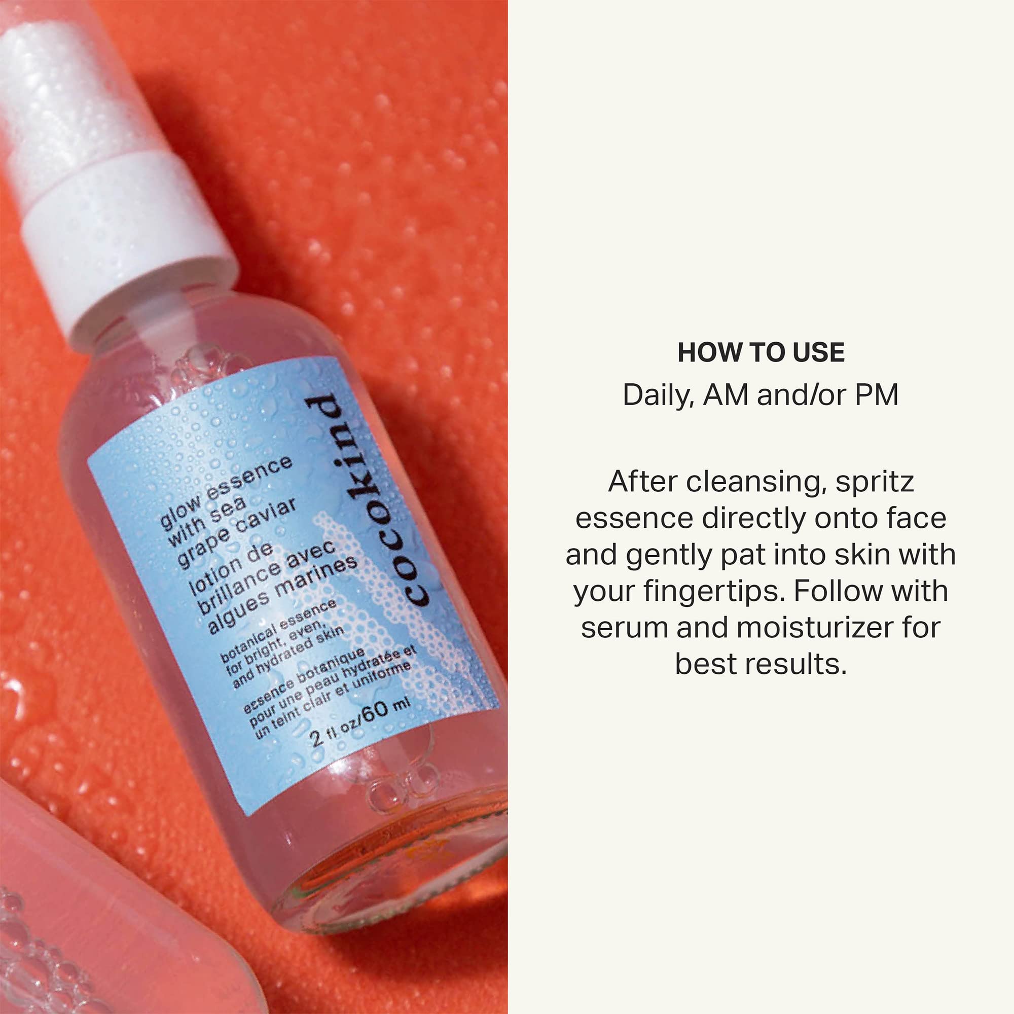 Cocokind Glow Essence with Sea Grape Caviar, Hydrating Primer and Facial Mist, Facial Moisturizer with Sea Buckthorn, Linoleic Acid, and Vitamin E