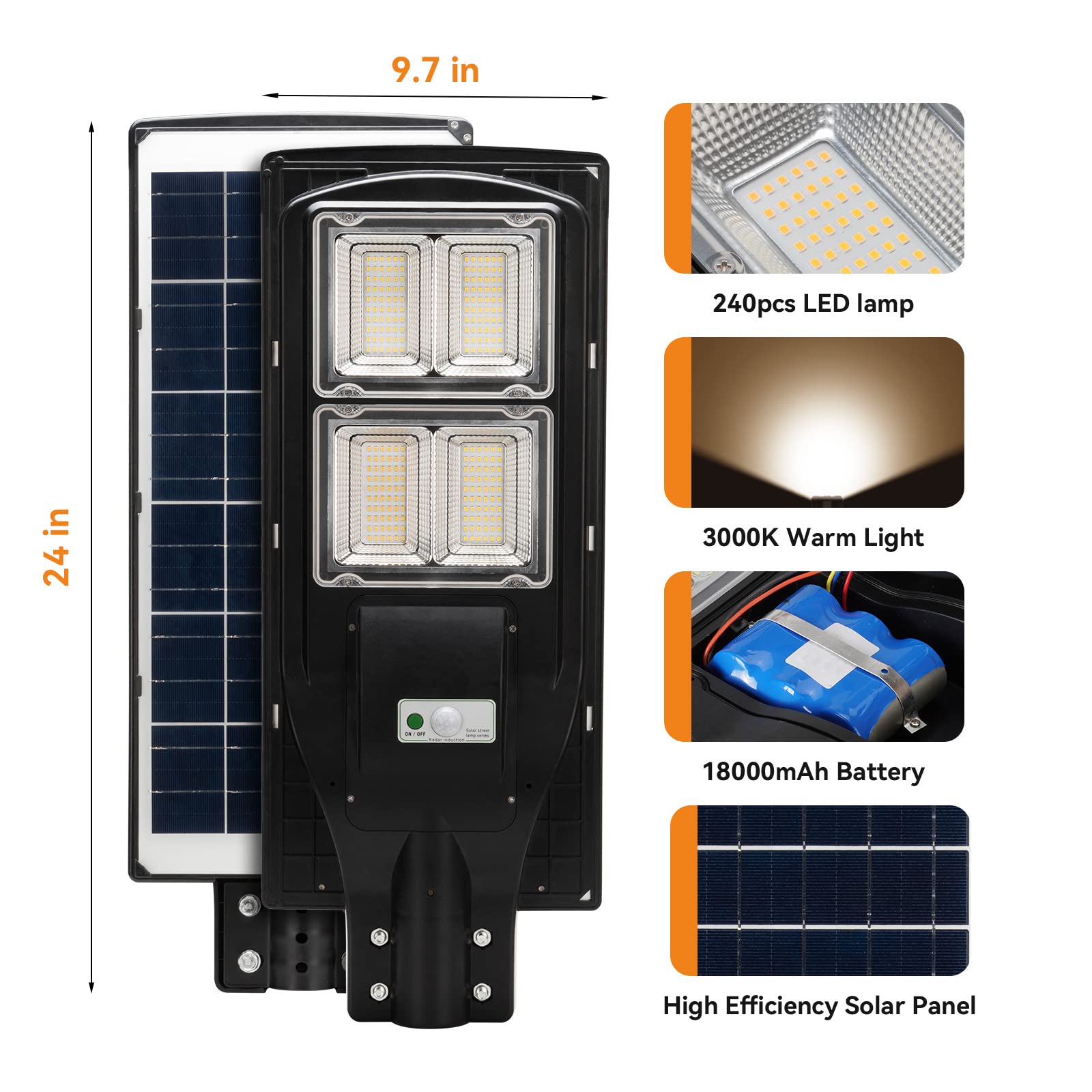 LANGY 120W Solar Street Lights Outdoor 240pcs LED Chips 12000 Lumens, Solar Street Light with Motion Sensor & Dusk to Dawn Solar Powered IP65 with Remote Control, for Barn,Sidewalk, Garden