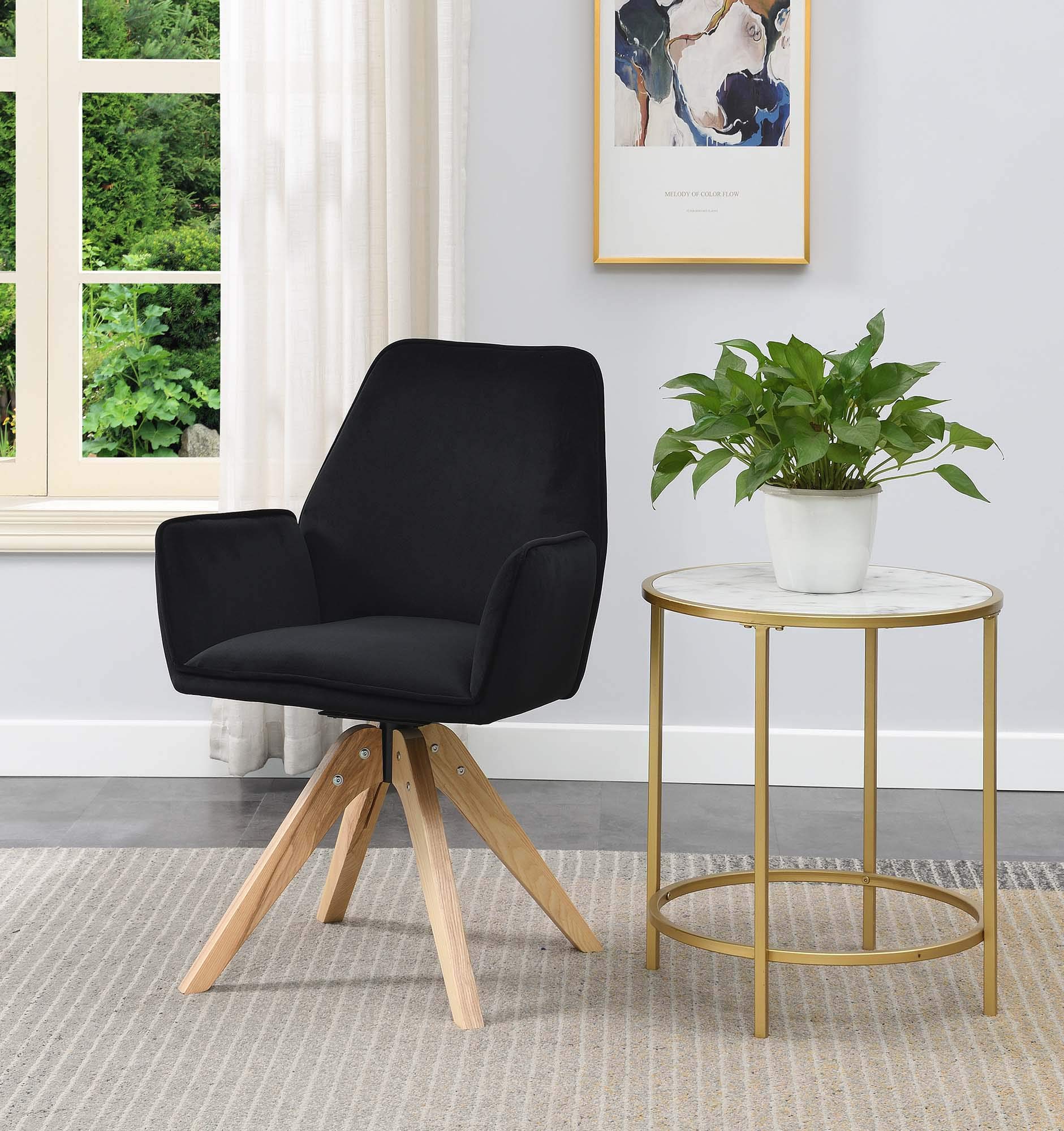 Convenience Concepts Take a Seat Miranda Swivel Accent Chair, Blue Velvet/Natural Wood