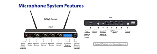 AVTronics Professional Wireless Microphone System, 200 Channel UHF 3 Handheld and 1 Belt Pack and Lavalier, Mic System for Speech, Singing, Events, Church, Karaoke, DJ, Party, and classrooms. Black