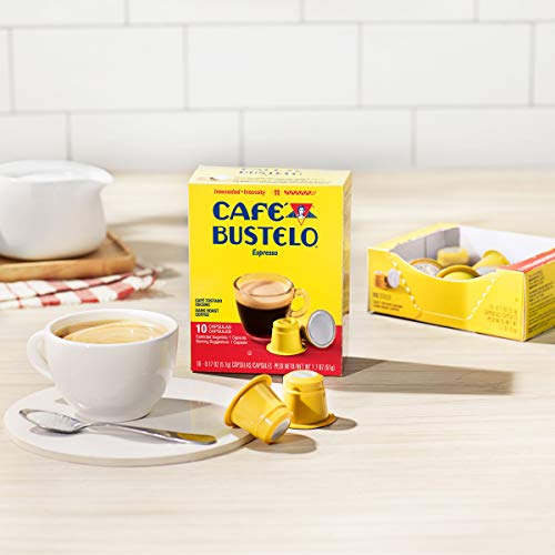 Café Bustelo Espresso Dark Roast Coffee, 10 Count Capsules for Espresso Machines, 11 Intensity
