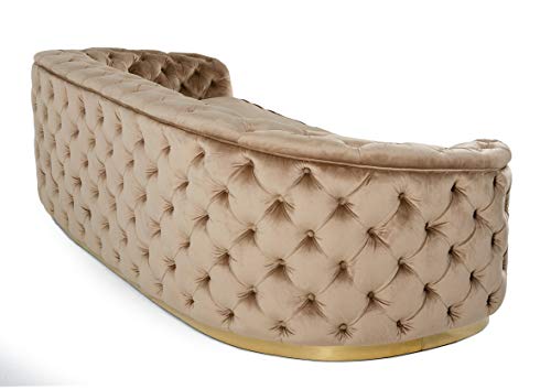 Limari Home Alban Collection Glam Style Living Room Velvet Fabric Upholstered Diamond Button Tufted Sofa With Gold Stainless Steel Accents, Beige