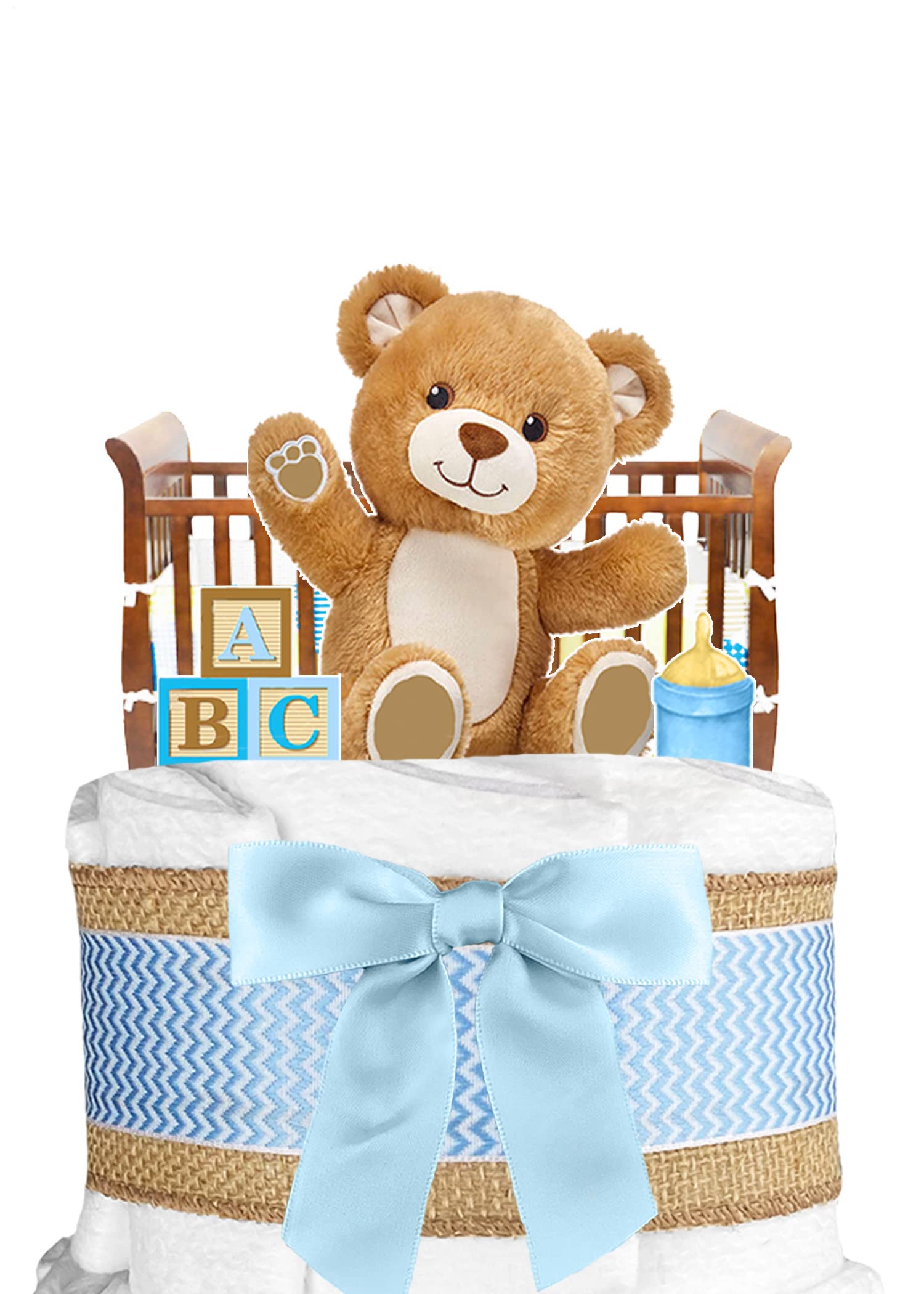 Teddy Bear Diaper Cake - We Can Bearly Wait - Baby Gift for a Boy - Burlap and Blue