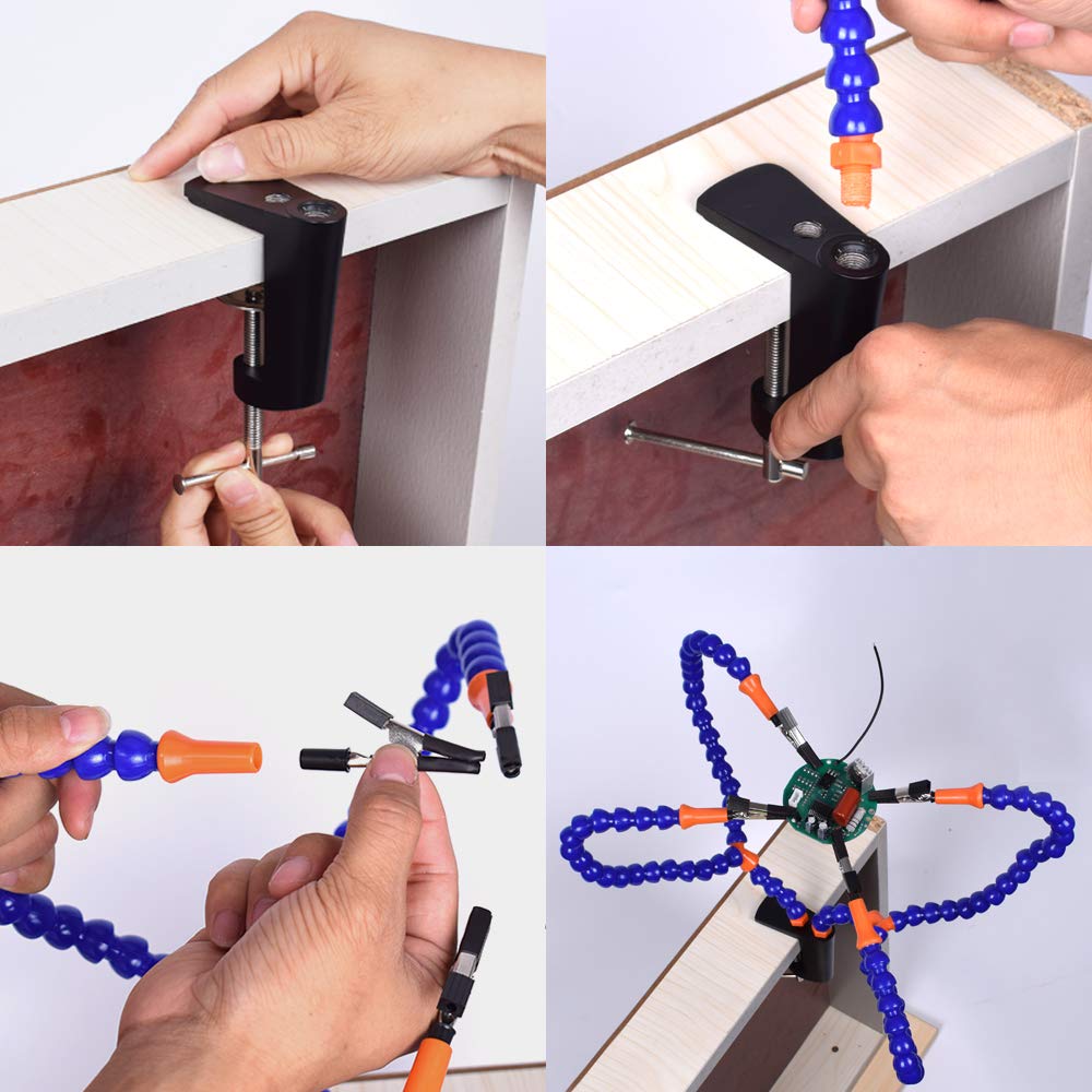 Helping Hands Third Hand Soldering 4 Arms with Adjustable Vise Tabletop-Clamp Base Perfect for Pcb Repair, Jewelry Solder Holder (N-Y4BE-SY9)