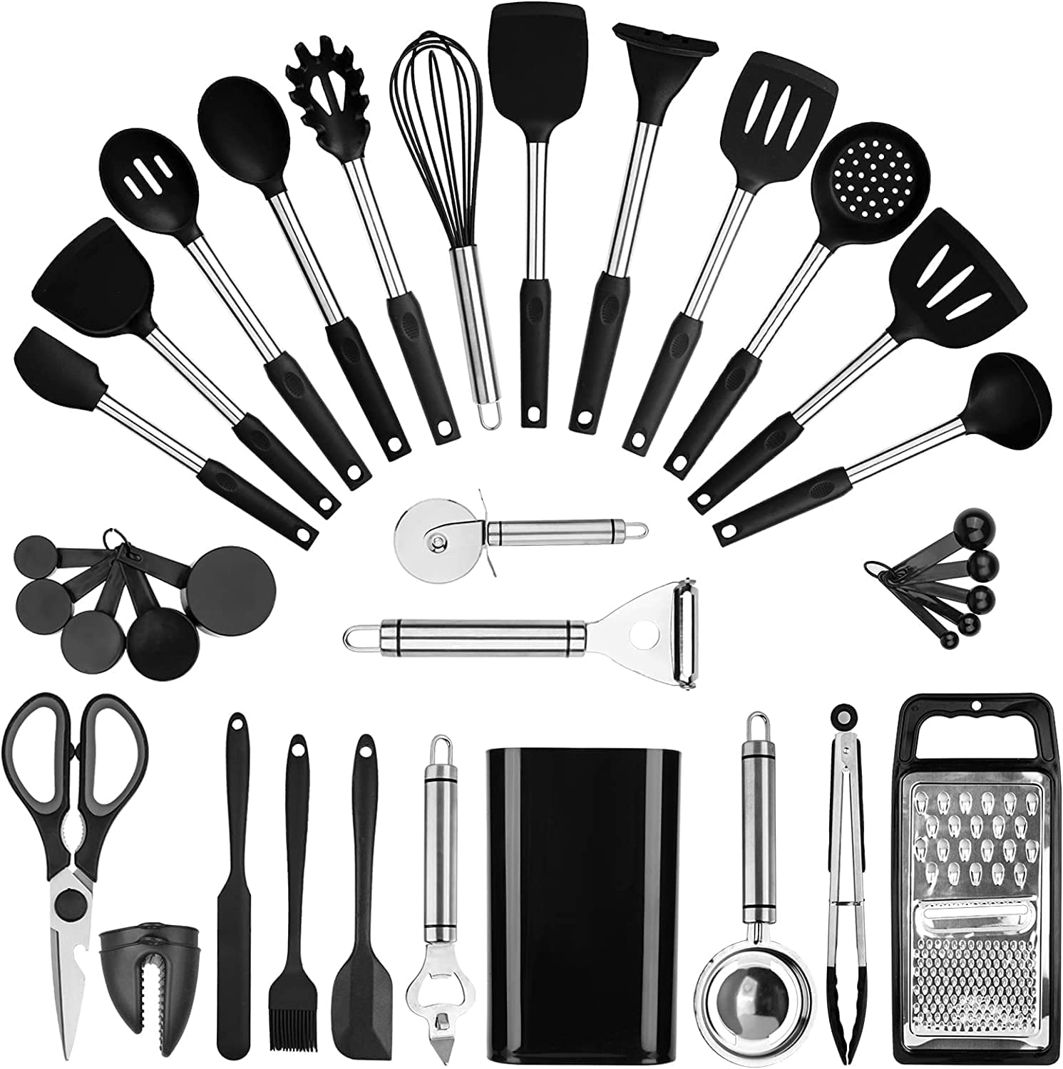 35 PCS Silicone kitchen Utensils set,Cooking Utensils set,Utensils,Kitchen Tool Set,Baking Set, Kitchen Set, Kitchen Gadgets,Kitchen Tools and Cookware Set with Holder.Stainless Steel