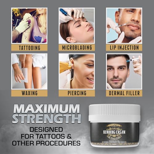 Ink Scribd Premium Tattoo Numbing Cream Topical Pain Treatment for Tattoos. Also for Laser Hair Removal, Brazilian Waxing, Microblading, Microneedling - Maximum Strength 5% Lidocaine (1oz)