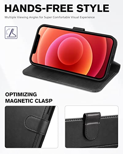 TUCCH Wallet Case for iPhone 12 Pro/iPhone 12 5G, RFID Blocking Card Slot Stand [Shockproof TPU Interior Case] PU Leather Magnetic Protect Flip Cover Compatible with iPhone 12/12 Pro 6.1-inch, Black
