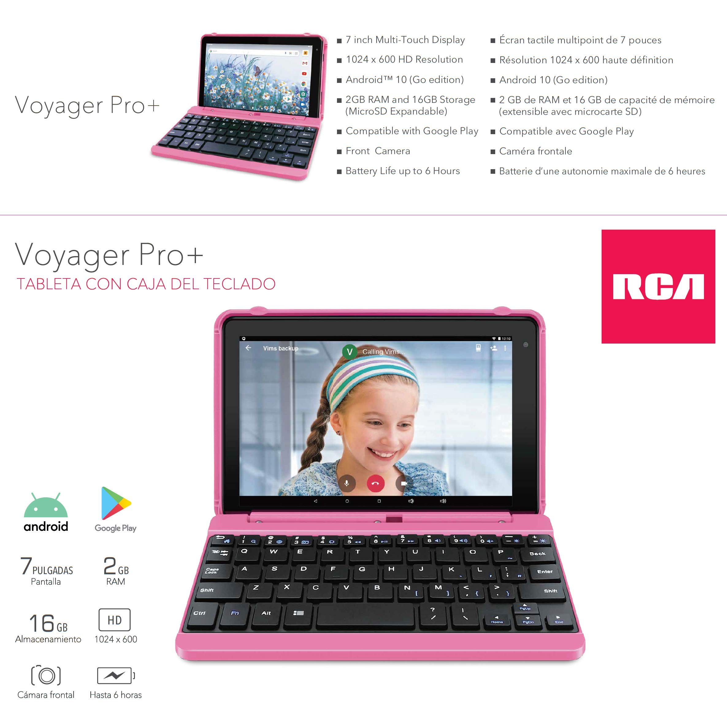 RCA Voyager Pro+ [RCT6876Q22K00] 7 Inches 2GB RAM 16GB Storage with Keyboard Case Tablet Android 10 (Go Edition) (Pink)