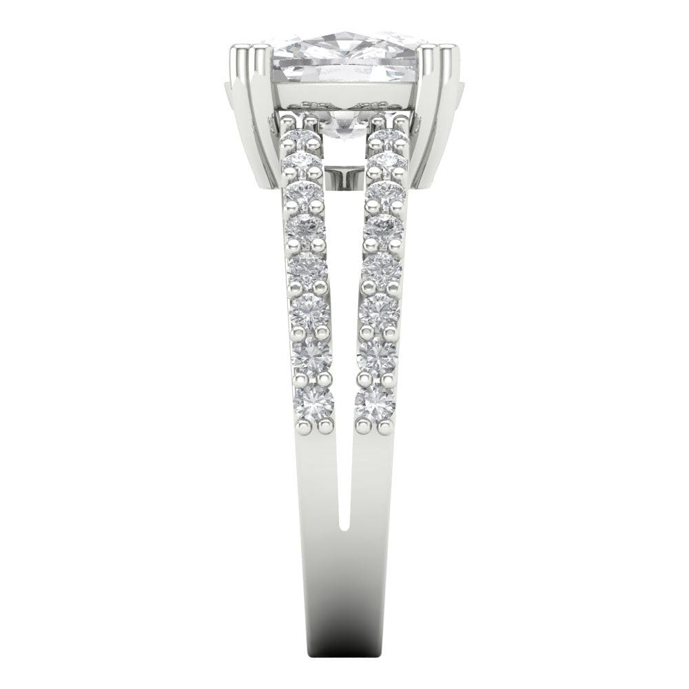3.96 Ct Cushion Cut Clear Simulated Diamond 14K White Gold Solitaire with Accents Engagement Promise Bridal Ring Size 4.25