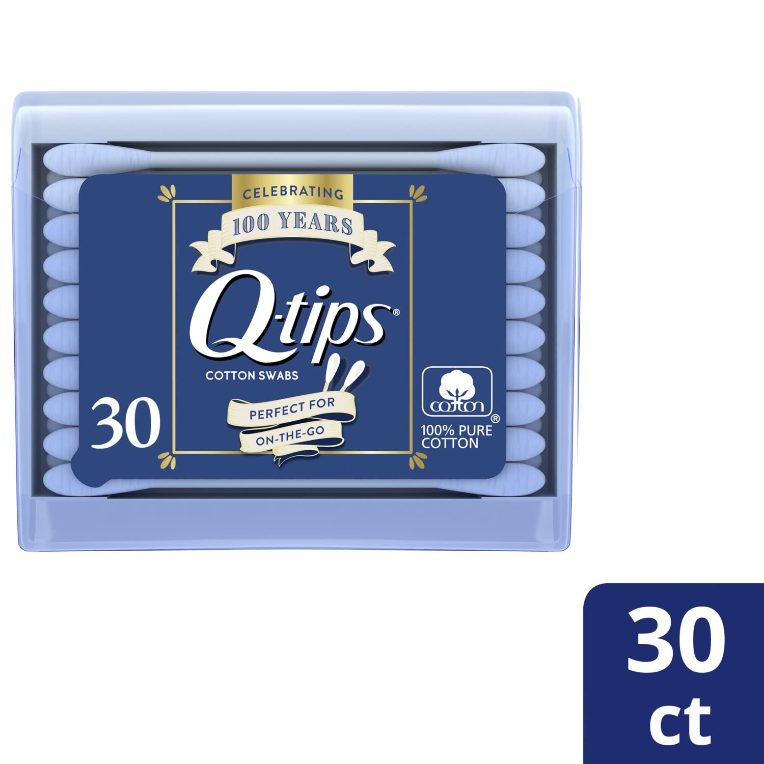 Q-tips Cotton Swabs - Travel Q-tips for Beauty, Makeup, Nails, Men's Grooming, and More, Perfect for On the Go, Travel Size Case, 30 Count Ea (Pack of 2)