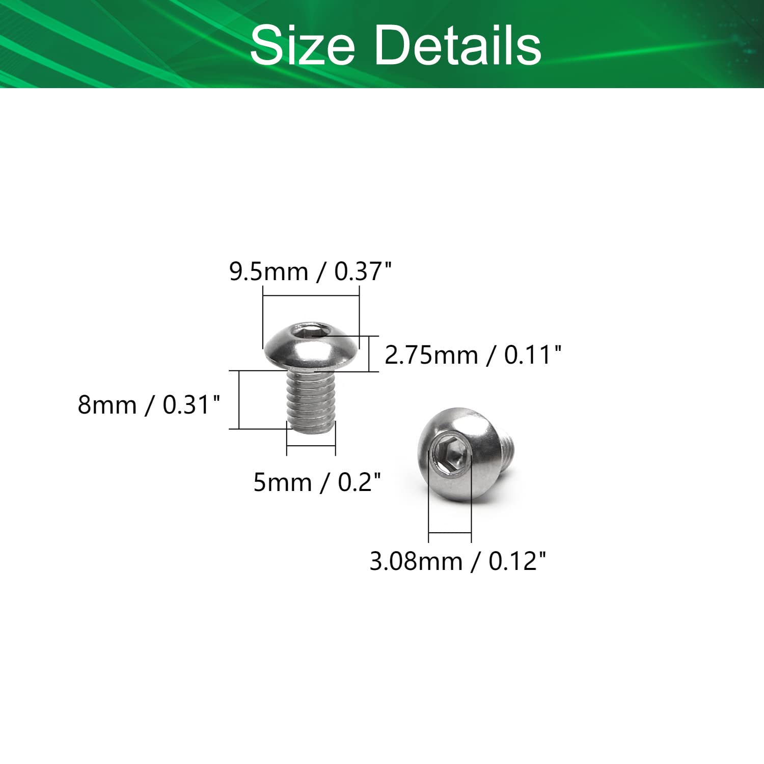 Yinpecly M5x8mm Hex Socket Head Machine Screws 304 Stainless Steel Inner Hex Socket Round Head Screw Fasteners Furniture Bolts Silver Tone 50Pcs