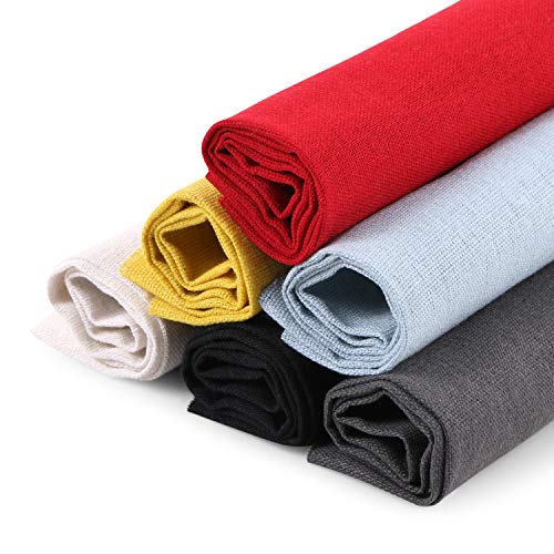 Linen Needlework Fabric, BENBO 6Pcs Assorted Colors Linen Embroidery Fabric Cross Stitch Cloth for Garments Crafts, Upholstery Flower Pot Decoration and Tablecloth, 19.7 x 19.7In