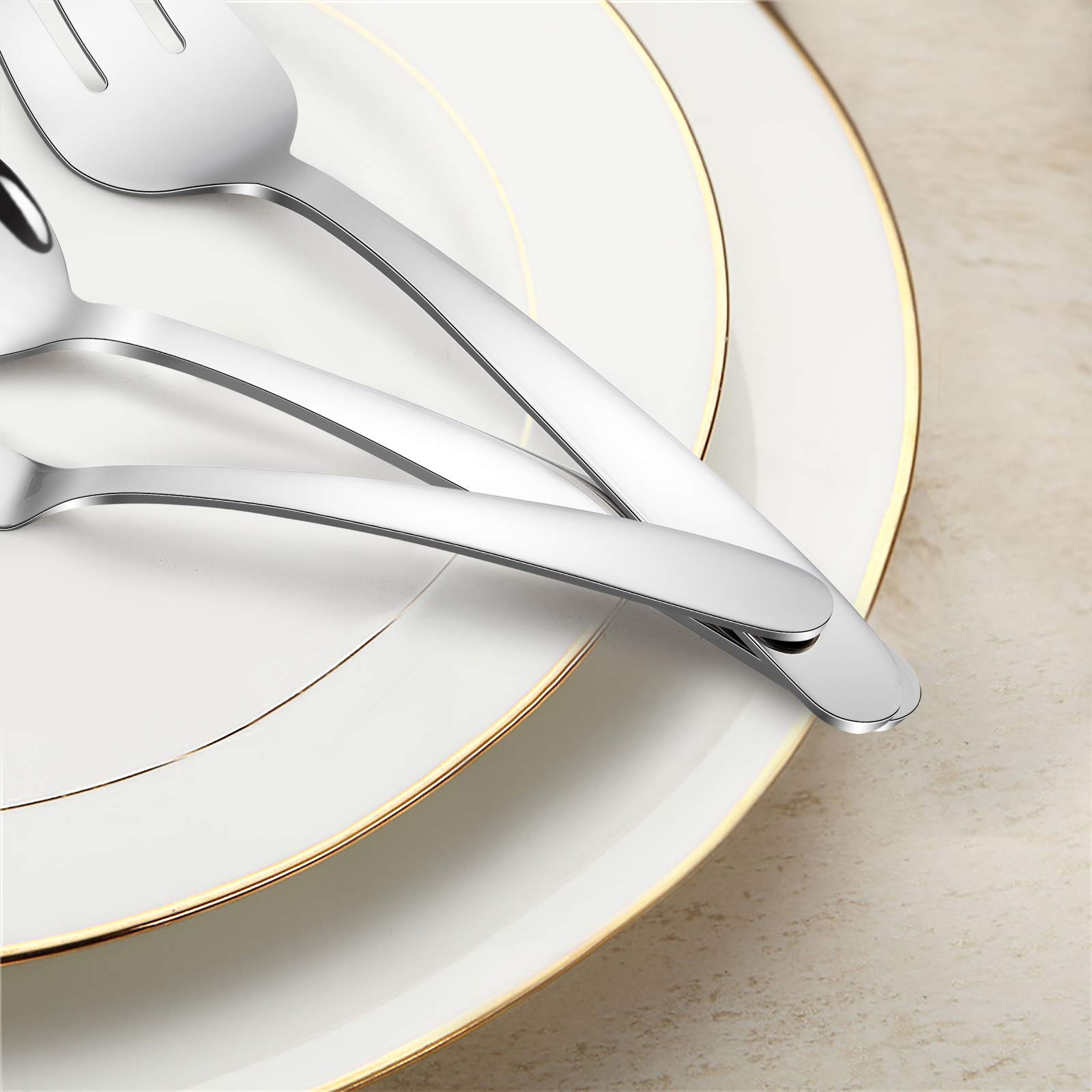 5-Piece Silverware Serving Utensils, HaWare Durable Stainless Steel Serving Spoon Fork, Mirror Polished and Dishwasher Safe