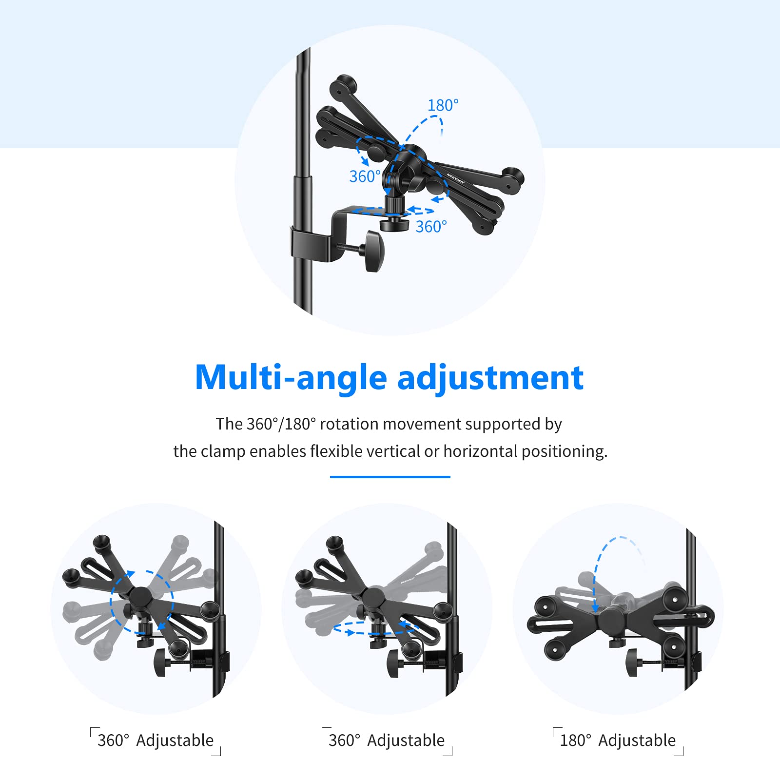 Neewer 7-14 inches Adjustable Tablet Holder Mount with 360 Degree Swivel Clamp for Connecting with Microphone Stand, Compatible with iPad, iPad Pro, iPad Air, Google Nexus Samsung Galaxy