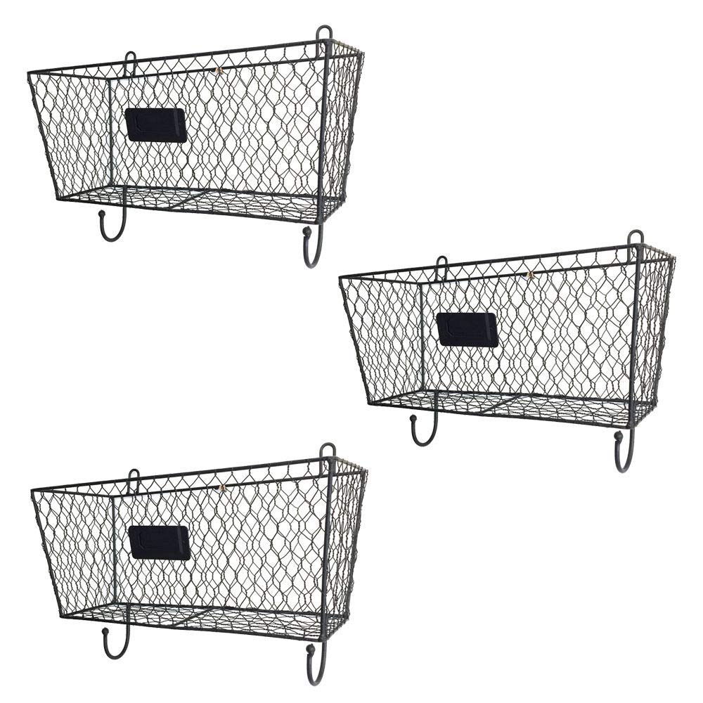 3pcs Wire Letter Mail Mount Metal Rack Basket Vintage Triple Organizer Black - shelves wall mounted - kitchen shelves - hanging basket - wire baskets - metal basket - hanging baskets - wall baskets