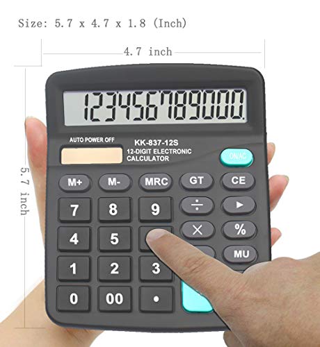Calculators, BESTWYA 12-Digit Dual Power Handheld Desktop Calculator with Large LCD Display Big Sensitive Button (Black, Pack of 1)
