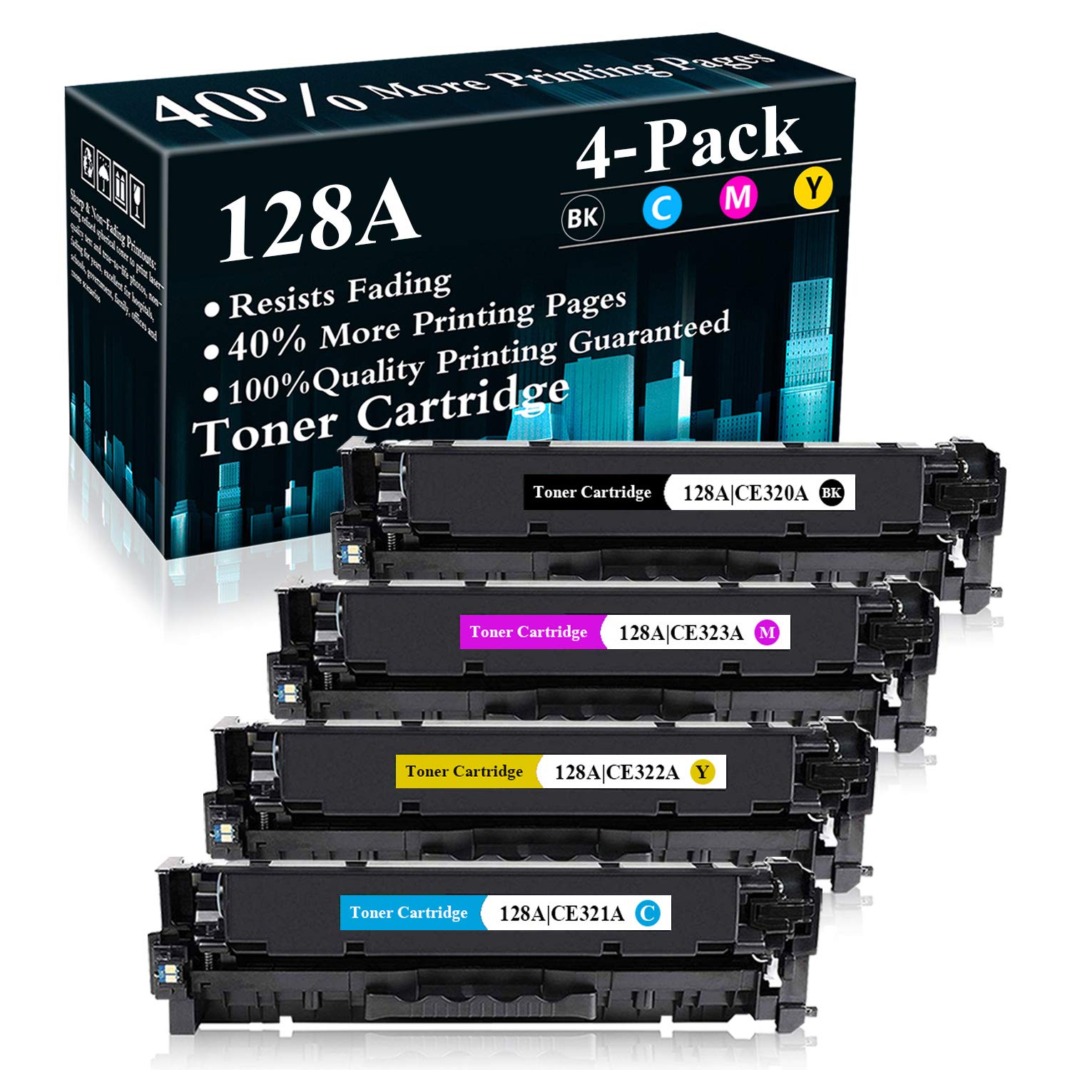 4 Pack 128A | CE320A CE321A CE322A CE323A Remanufactured Toner Cartridge Replacement for HP Color Laserjet Pro CP1525n,CP1525nw,CM1415fn MFP,CM1415fnw MFP Printer,Sold by TopInk