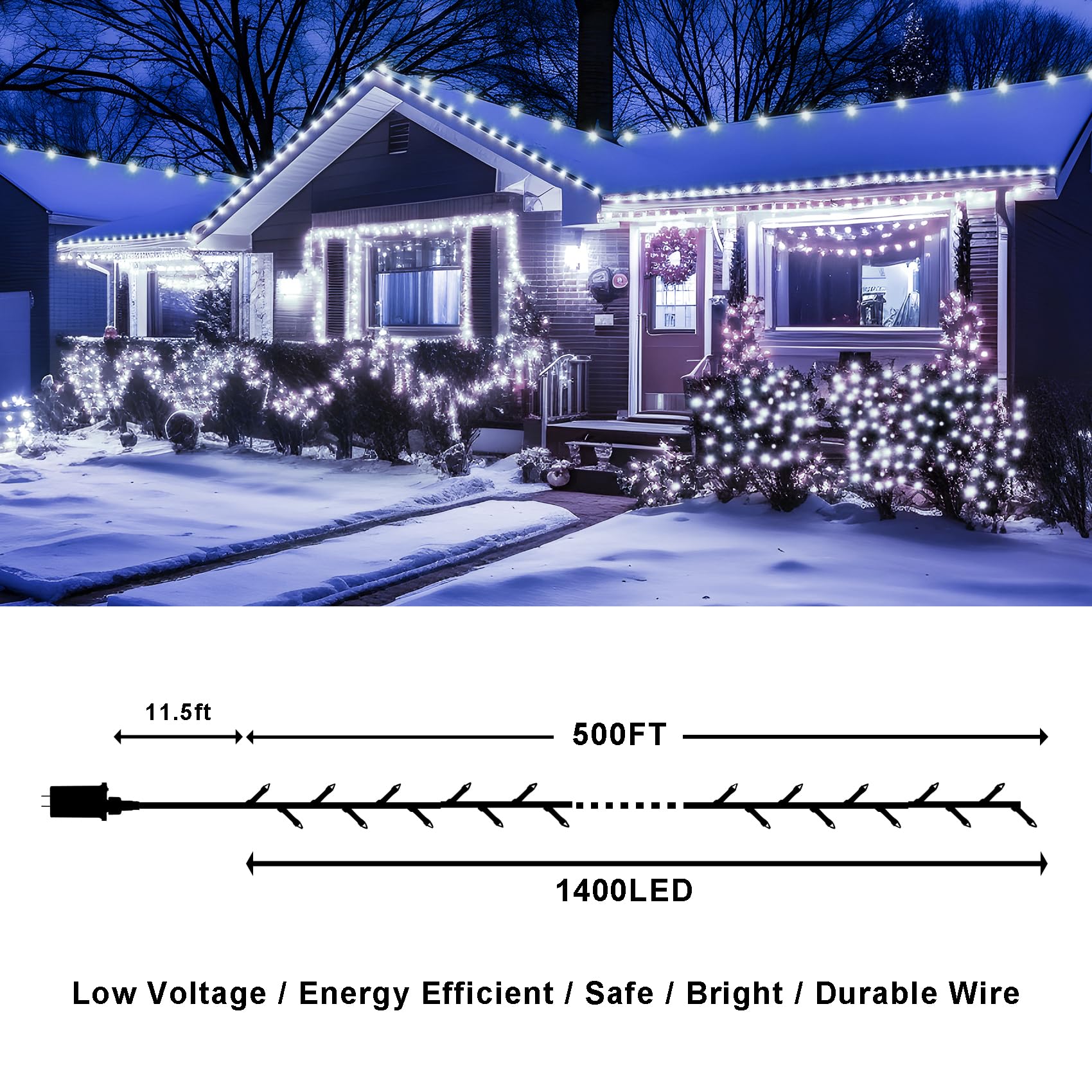 500FT Christmas Lights Outdoor 1400 LED Waterproof Christmas Tree Decorations Lights with 8 Modes Plug in Waterproof Timer Memory Function LED Christmas Lights for Xmas Yard Garden Party (Cool White)