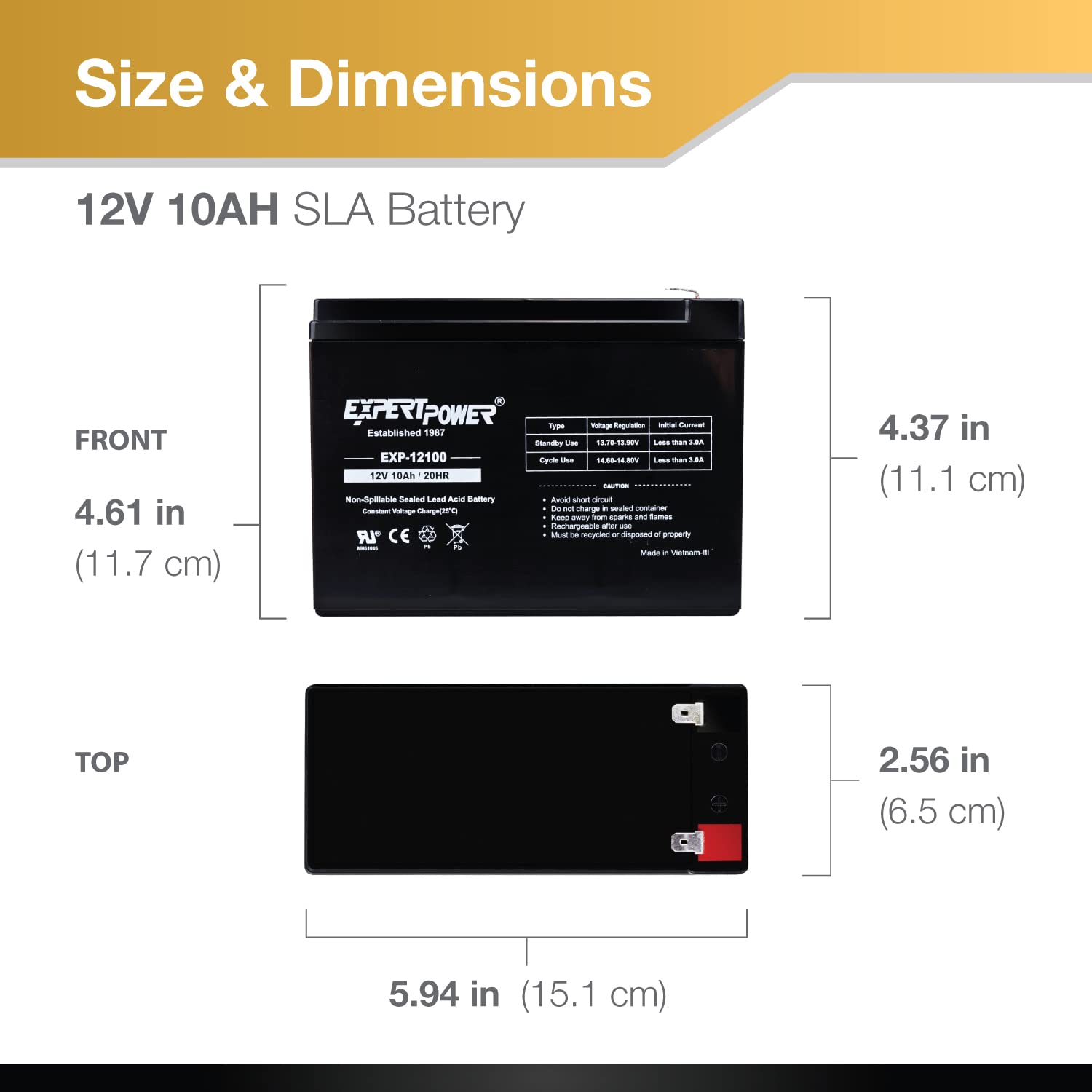 ExpertPower 12V 10AH SLA Battery Replaces REC10-12 ES10-12S PSH-12100F2 UB12100-S - 4 Pack