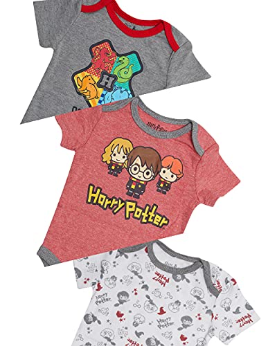 Harry Potter Baby Boys’ Short Sleeve Bodysuit Multipack Gift For Baby Girl or Boy Baby Clothes (3 Pack Red-White-Grey, 3-6 Months)