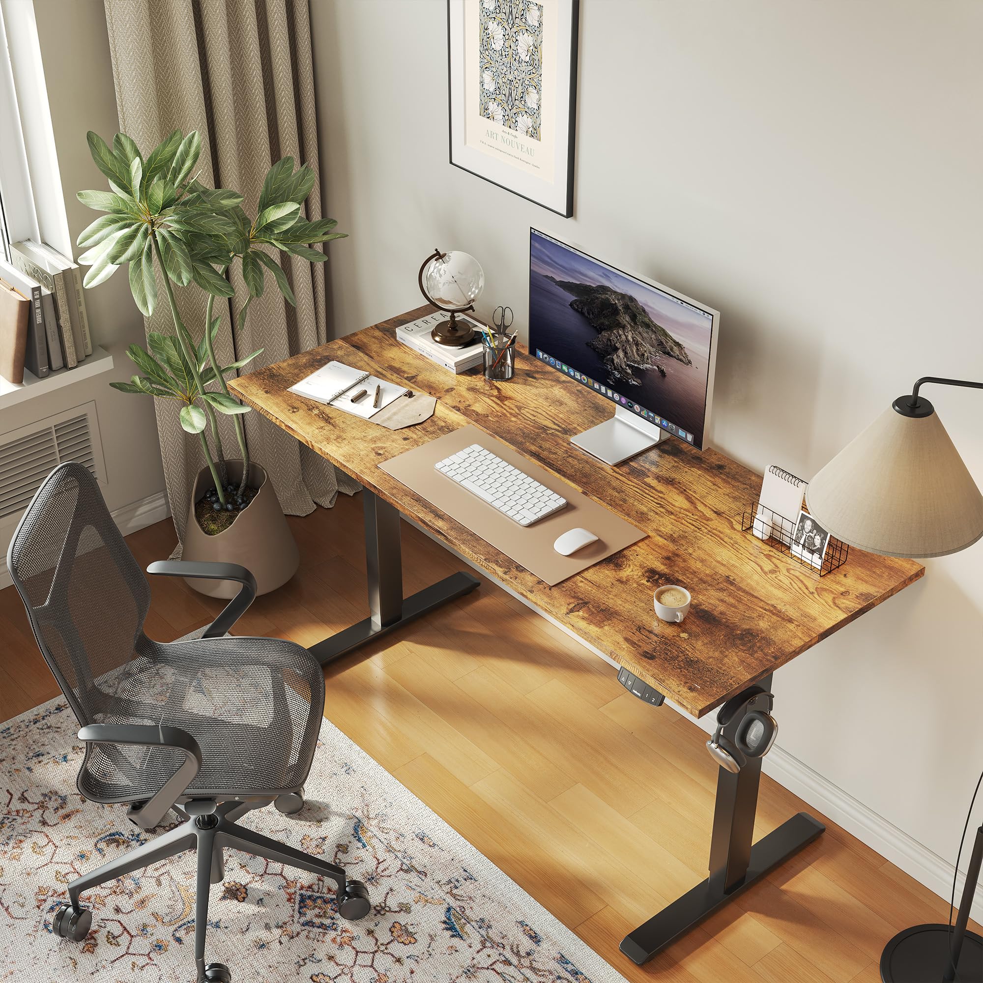 Agilestic Electric Standing Desk, 48 x 24 Inches Height Adjustable Desk, Sit Stand up Desk for Work Office Home, Ergonomic Rising Computer Table with Memory Preset, Rustic Brown