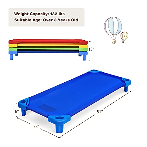 Costzon Daycare Cots for Kids, Pack of 4, 51β L x 23β W Stackable Nap Cots with Easy Lift Corners, Ready-to-Assemble, Preschool Classroom Daycare Beds for Sleeping, Resting, Naptime (Multicolor)