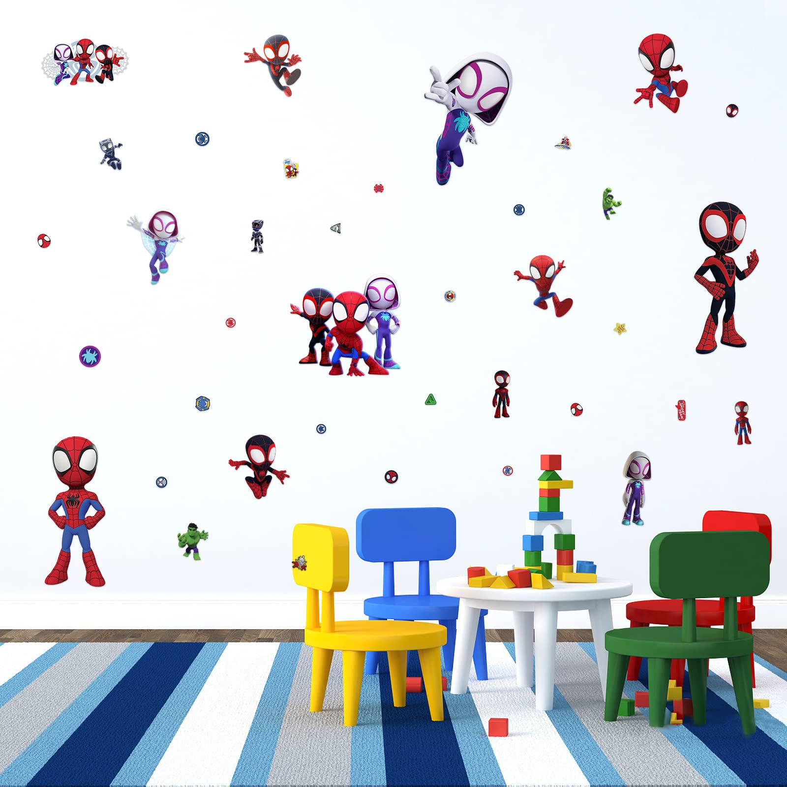4 Sheets Superhero Peel and Stick Wall Decals Waterproof Durable Wall Stickers Ideal for Boys Bedroom Bathroom Nursery Playroom Wall Decor