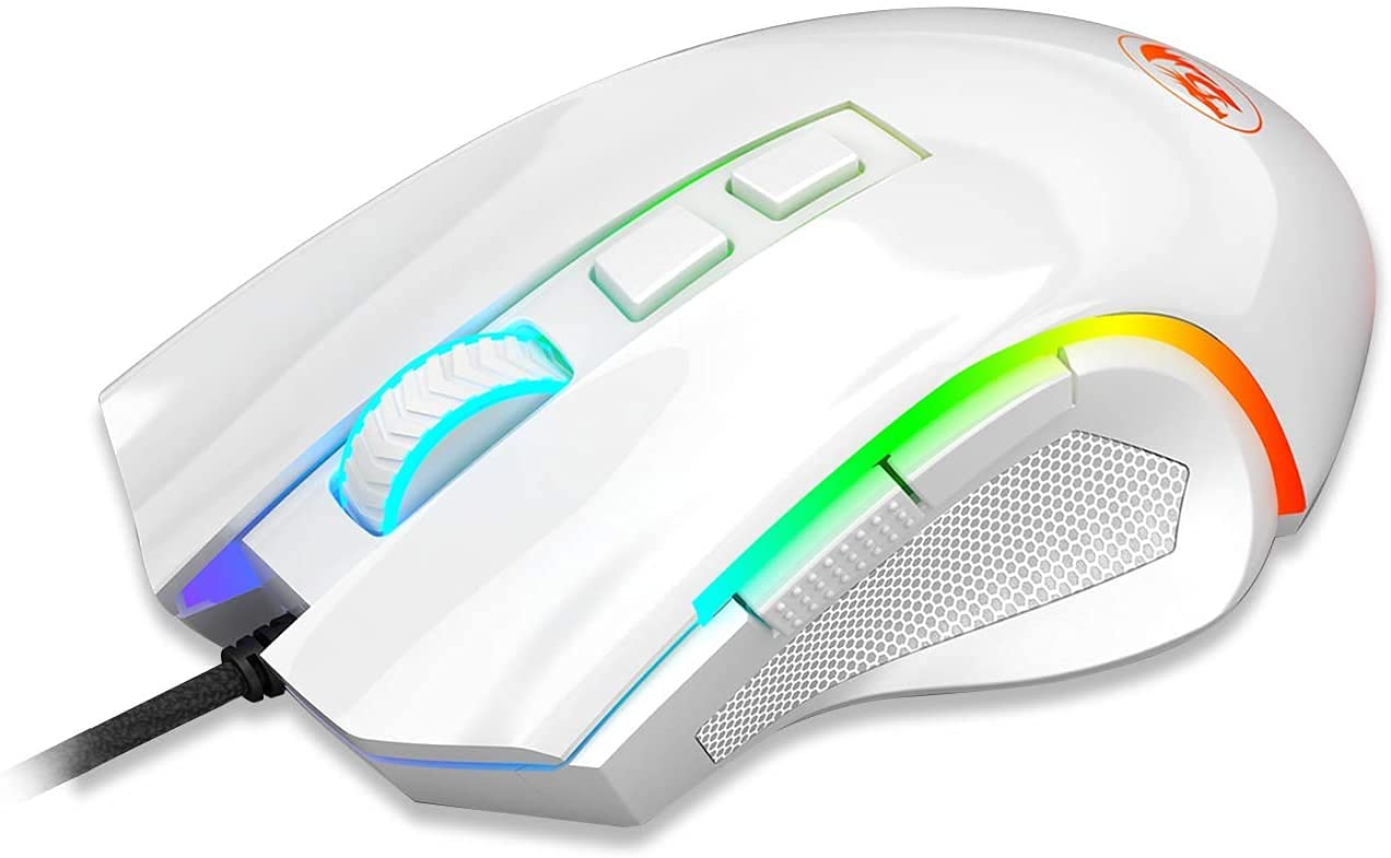 Redragon M602 RGB Wired Gaming Mouse RGB Spectrum Backlit Ergonomic Mouse Griffin Programmable with 8 Backlight Modes, Up to 7200 DPI for Windows PC Gamers (White)