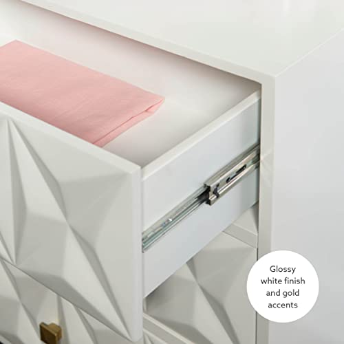 Linon Home Décor Sheerah Six Drawer Geo Texture White Dresser, Gold